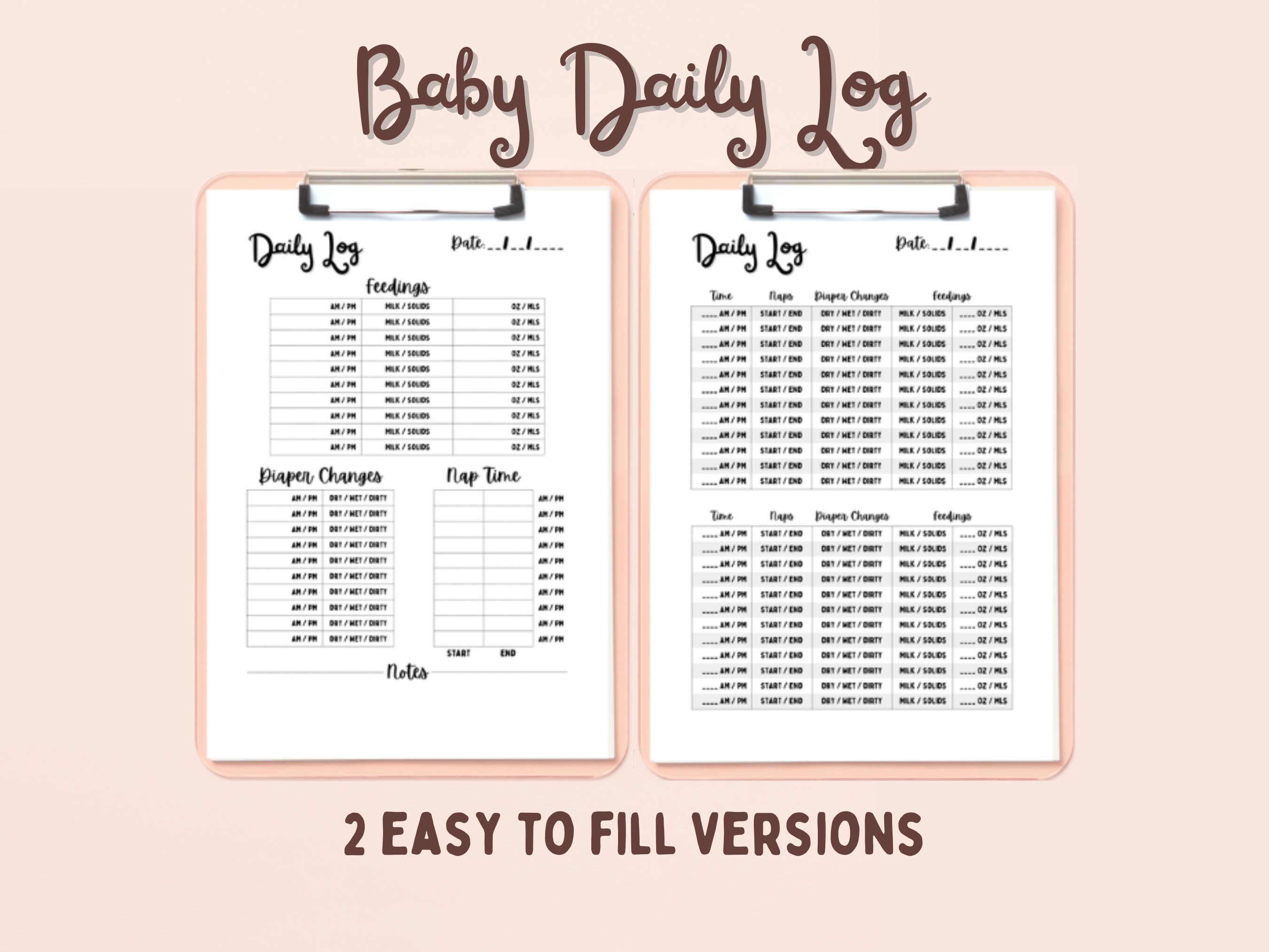 Baby Daily Log Template, Daily Infant Care Sheet, Infant Daily Log ...
