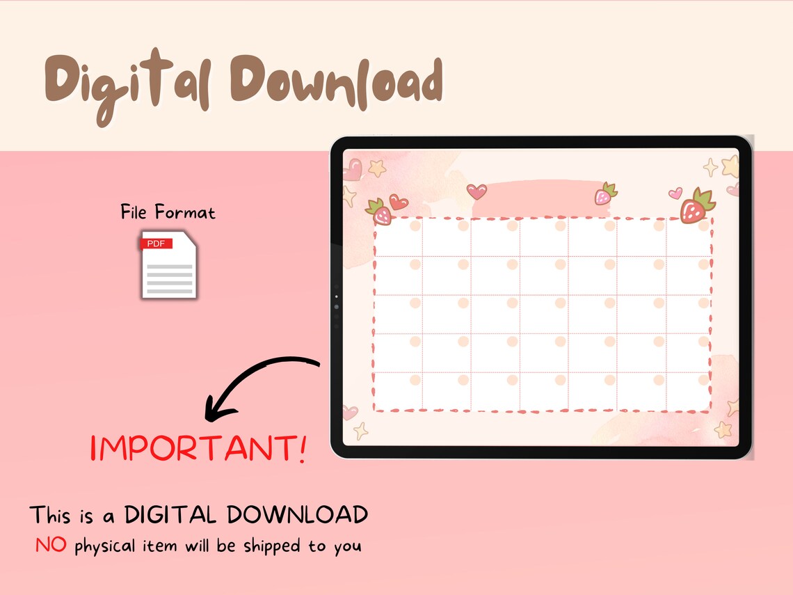 Calender, Strawberry Open Printable Calendar, Open Cute Printable ...
