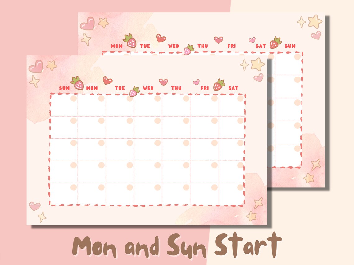 Calender, Strawberry Open Printable Calendar, Open Cute Printable ...