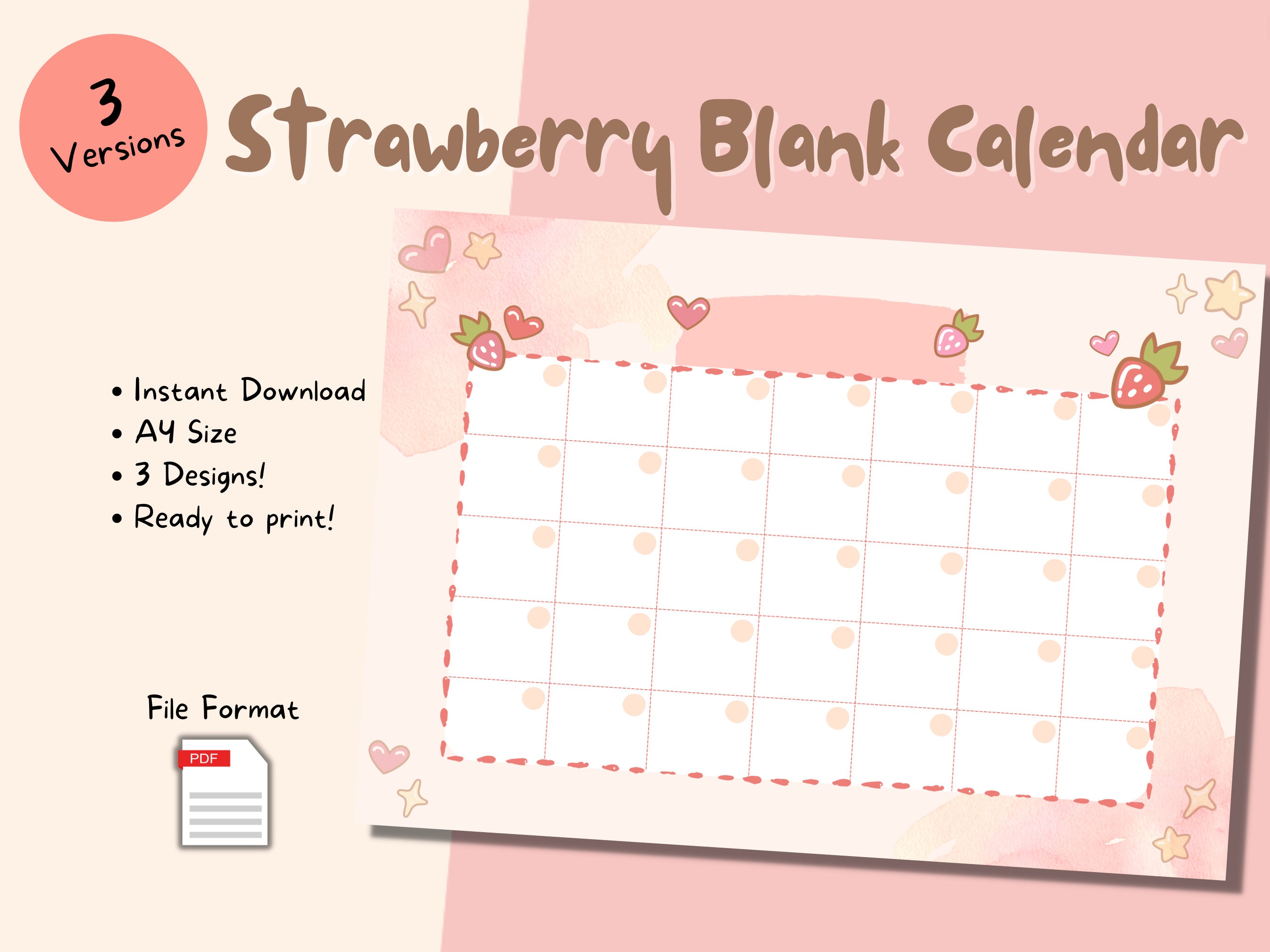 Calender, Strawberry Open Printable Calendar, Open Cute Printable ...