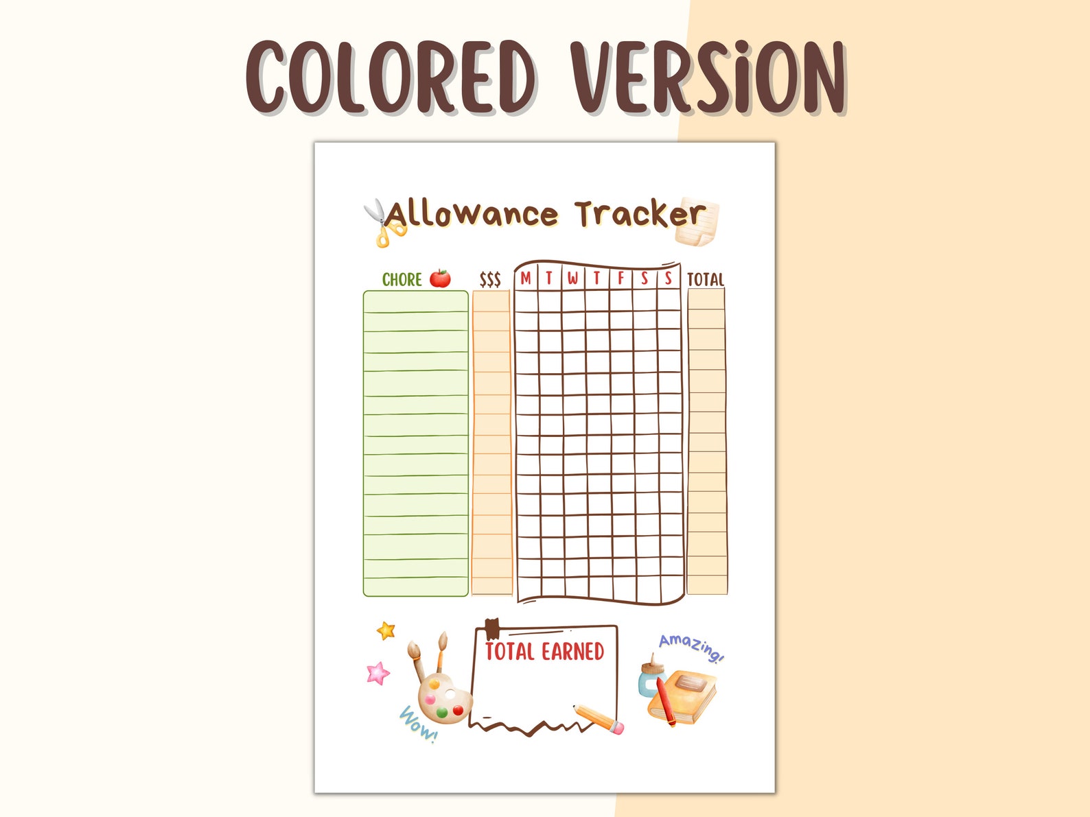 Allowance Tracker for Kids, Allowance Chore Chart, Kids Allowance ...