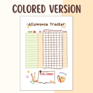 Allowance Tracker for Kids, Allowance Chore Chart, Kids Allowance ...