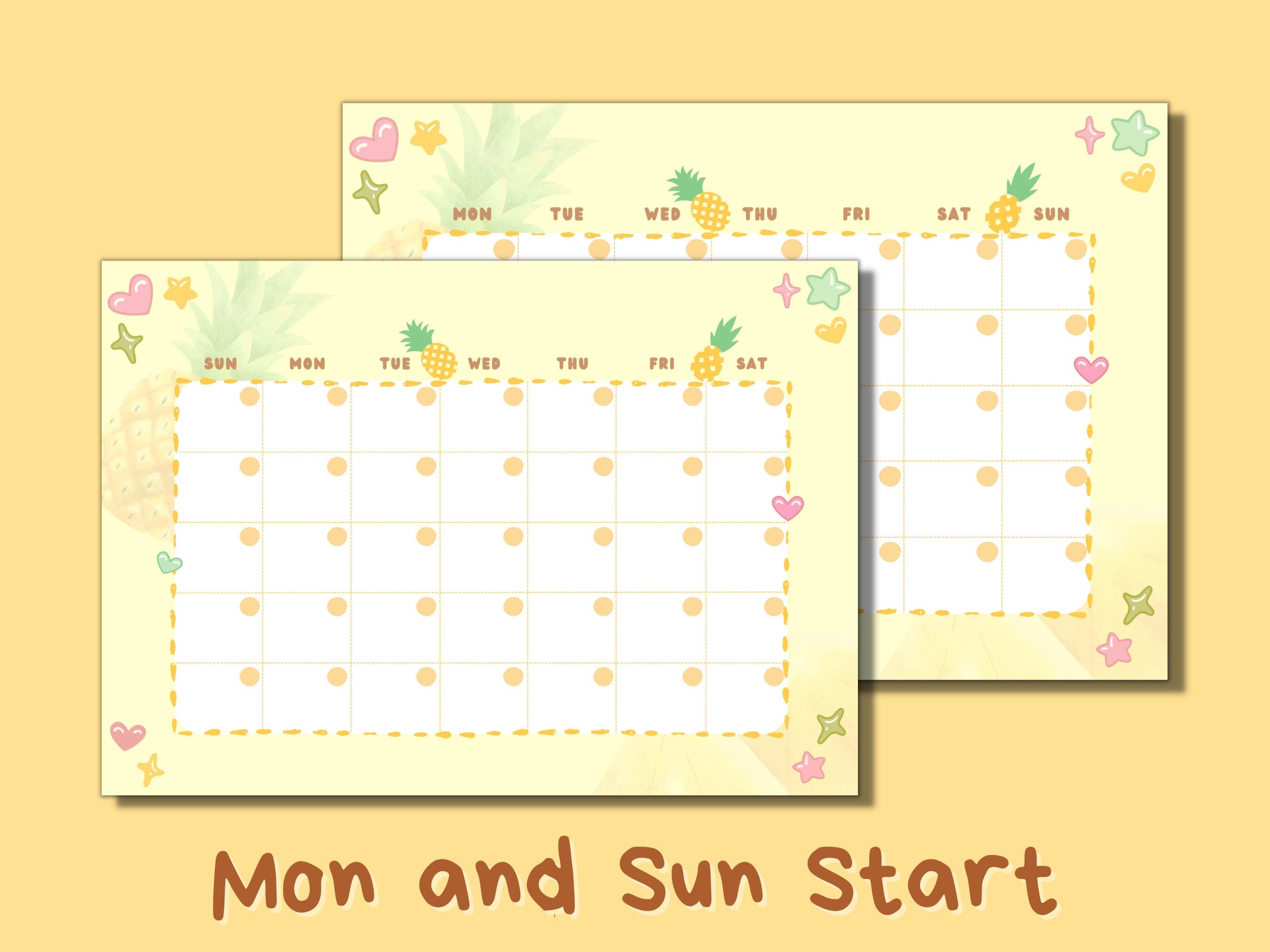 Calender, Pineapple Open Printable Calendar, Open Cute Printable ...