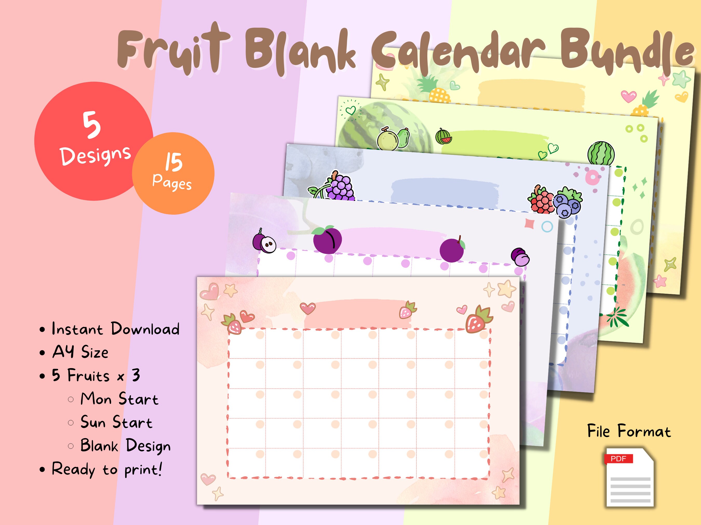 Calender, Open Cute Printable Planner, Cute Blank Calendar, Cute ...