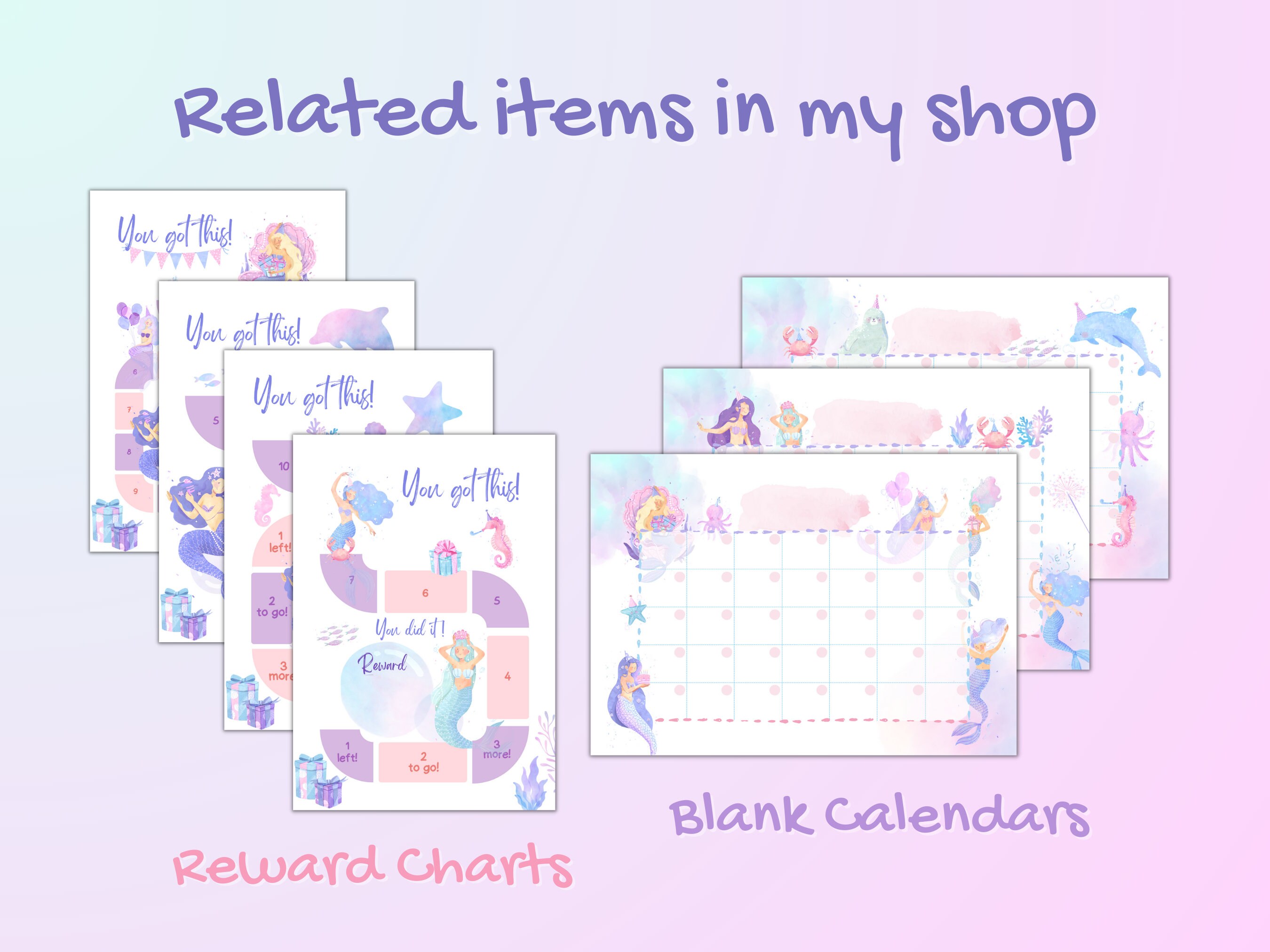 Open Cute Printable Calendar, Blank Calender, Watercolor Mermaids, 2024 ...