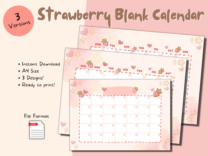 Calender, Strawberry Open Printable Calendar, Open Cute Printable ...