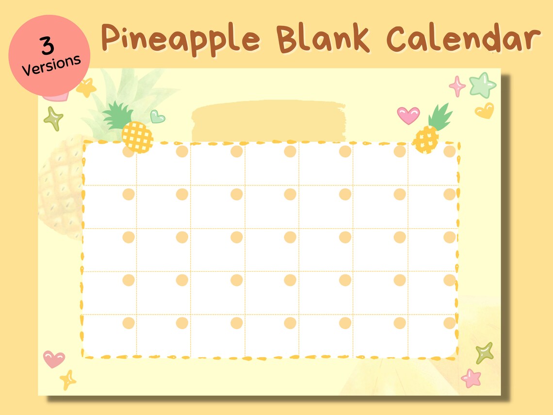 Calender, Pineapple Open Printable Calendar, Open Cute Printable ...