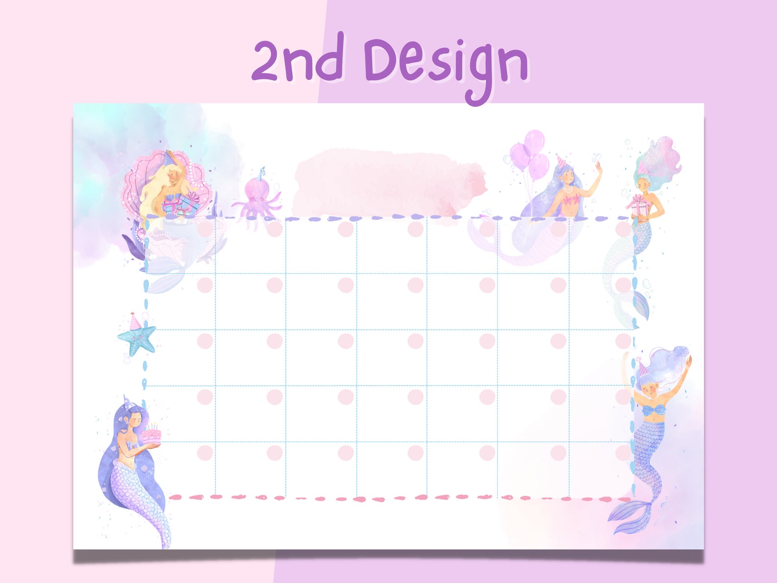 Open Cute Printable Calendar, Blank Calender, Watercolor Mermaids ...