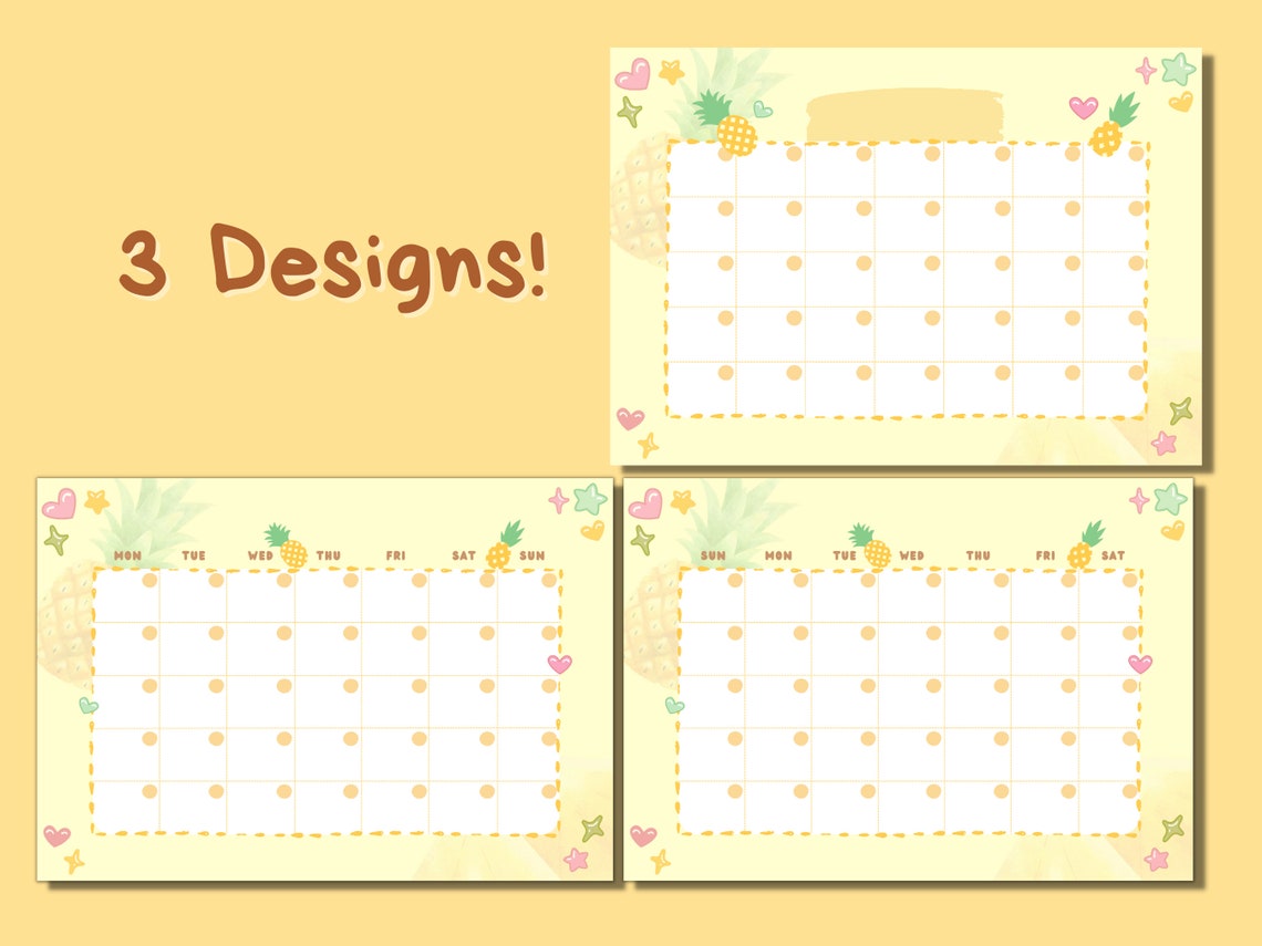 Calender, Pineapple Open Printable Calendar, Open Cute Printable ...