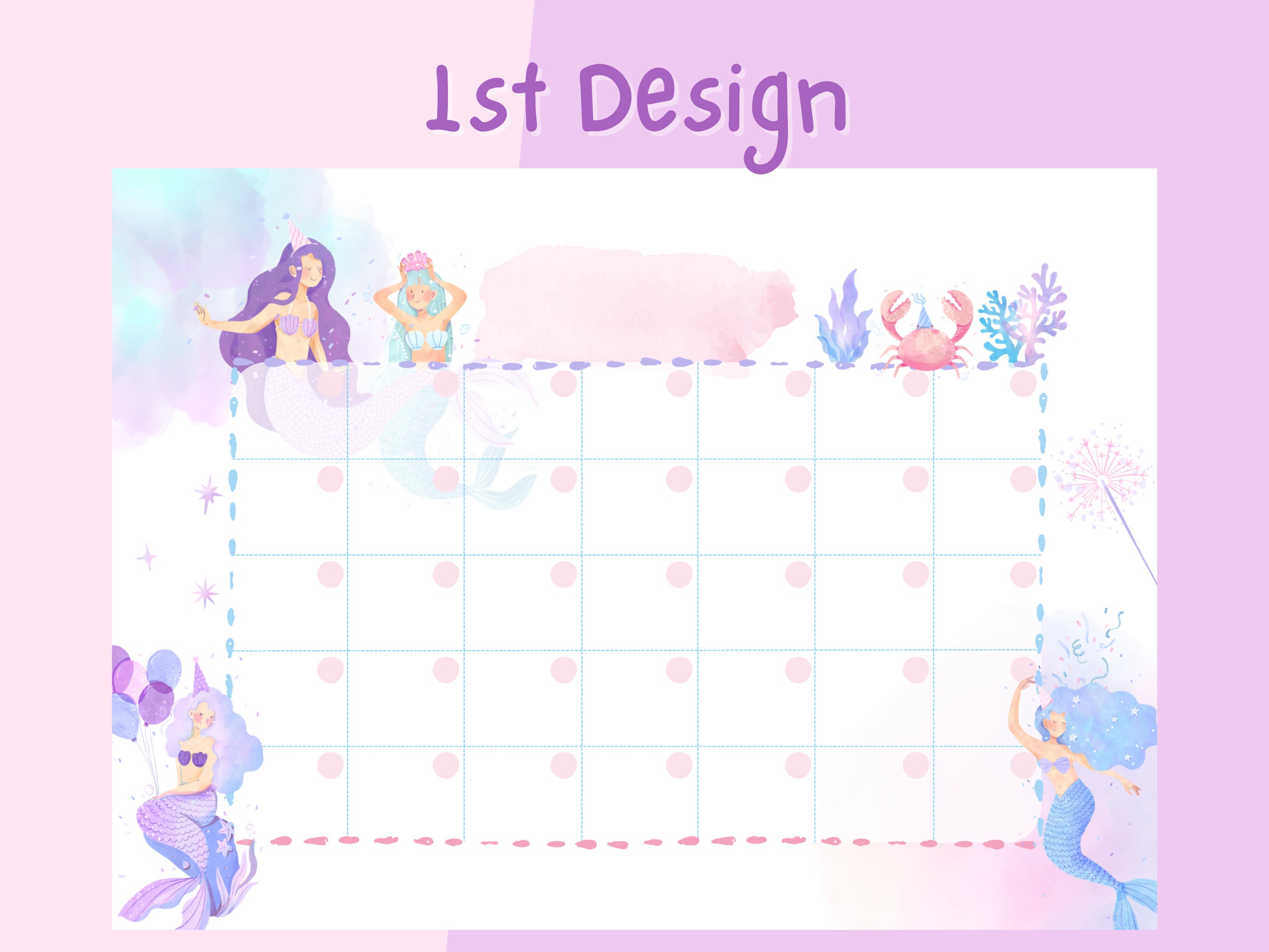 Open Cute Printable Calendar, Blank Calender, Watercolor Mermaids ...