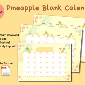 Calender, Pineapple Open Printable Calendar, Open Cute Printable ...