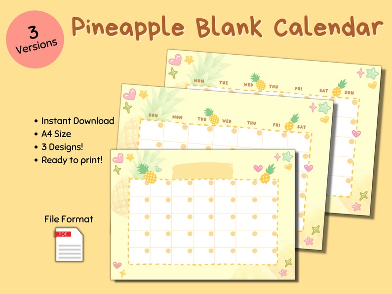 Calender, Pineapple Open Printable Calendar, Open Cute Printable ...