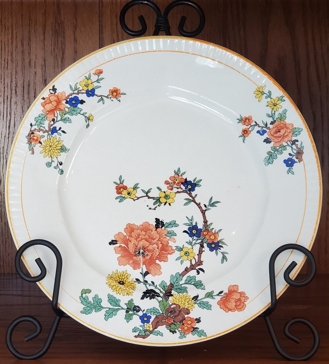 Vintage 1930's C.C. Thompson Orange Floral Dinner Plate - Etsy