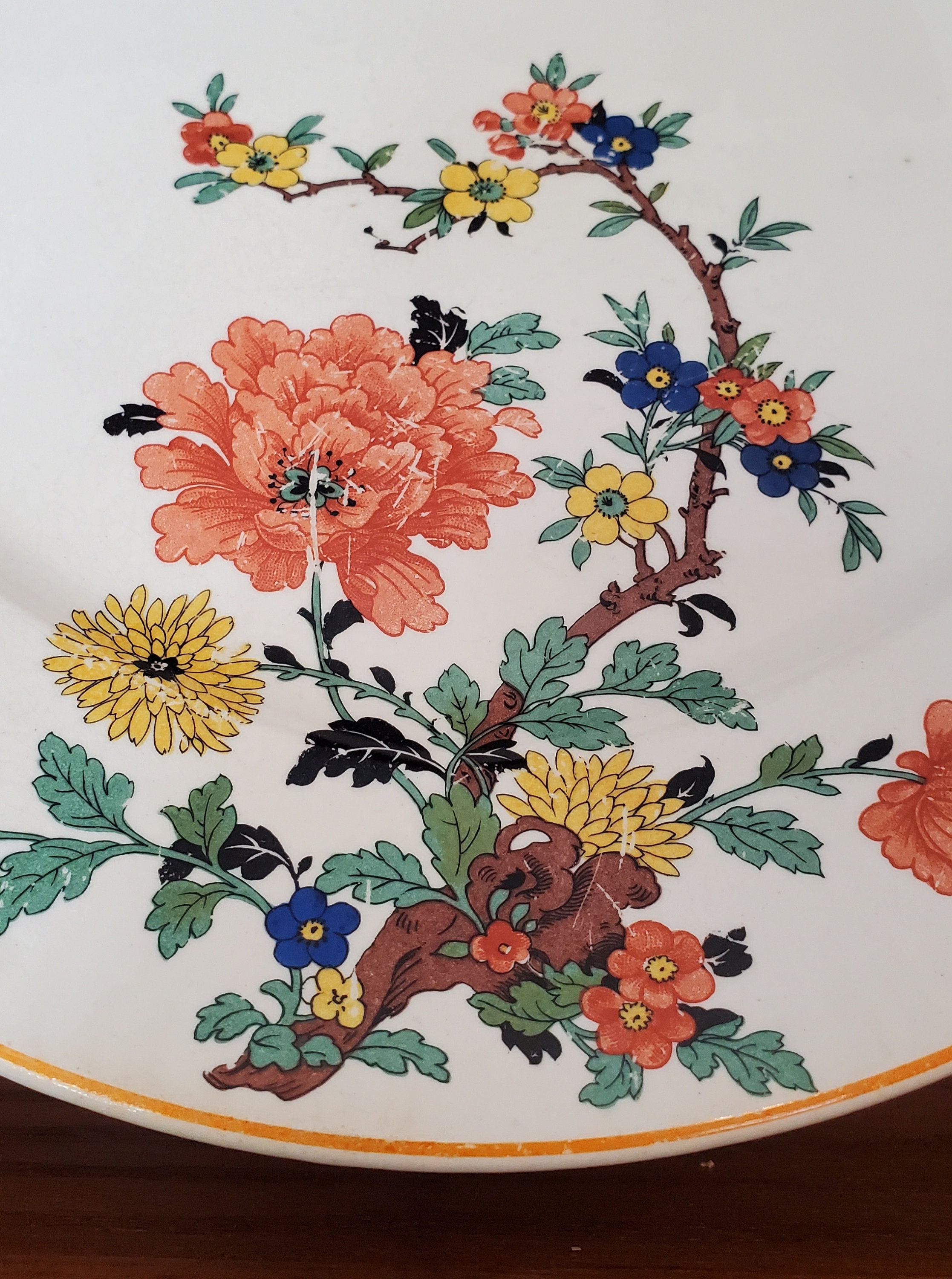 Vintage 1930's C.C. Thompson Orange Floral Dinner Plate - Etsy
