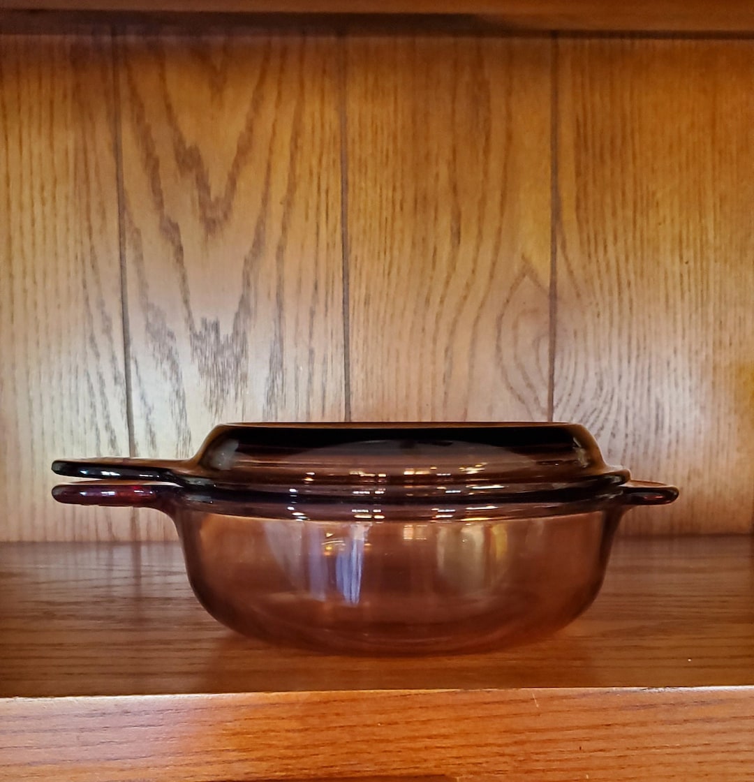 Vintage Visions Brown Glass Cookware With Lid and Grab Handle V240B ...