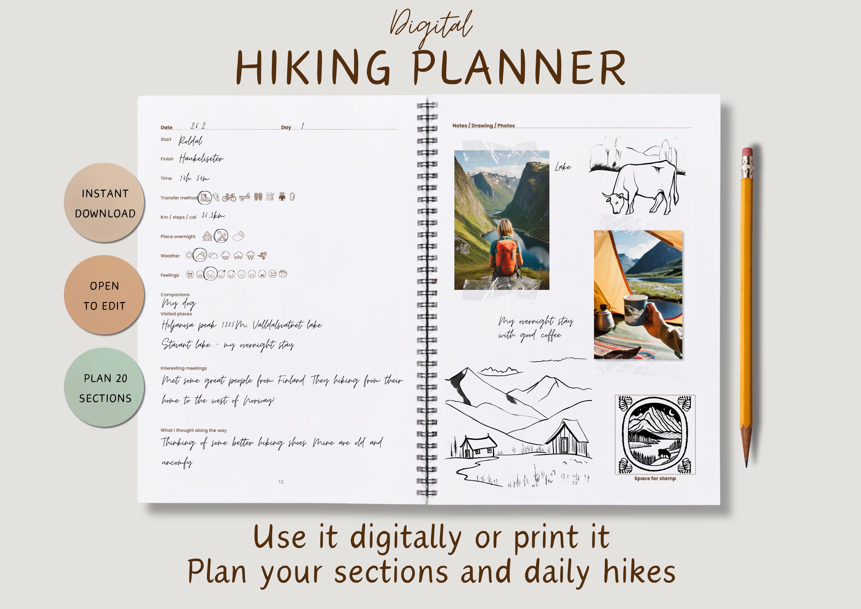 Digital Hiking Planner With 20 Sections | Journal - Etsy