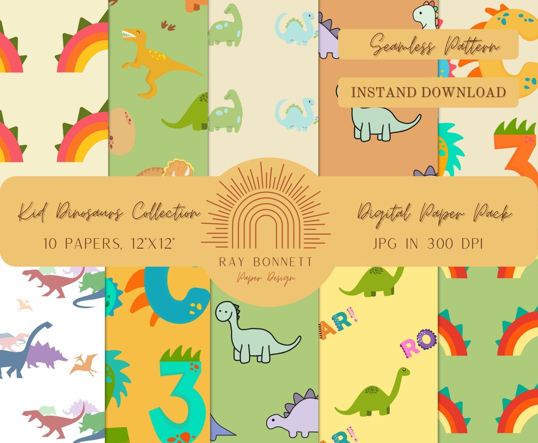 Cute Dinosaur Seamless Pattern Digital Paper Instant Download Dinosaur ...