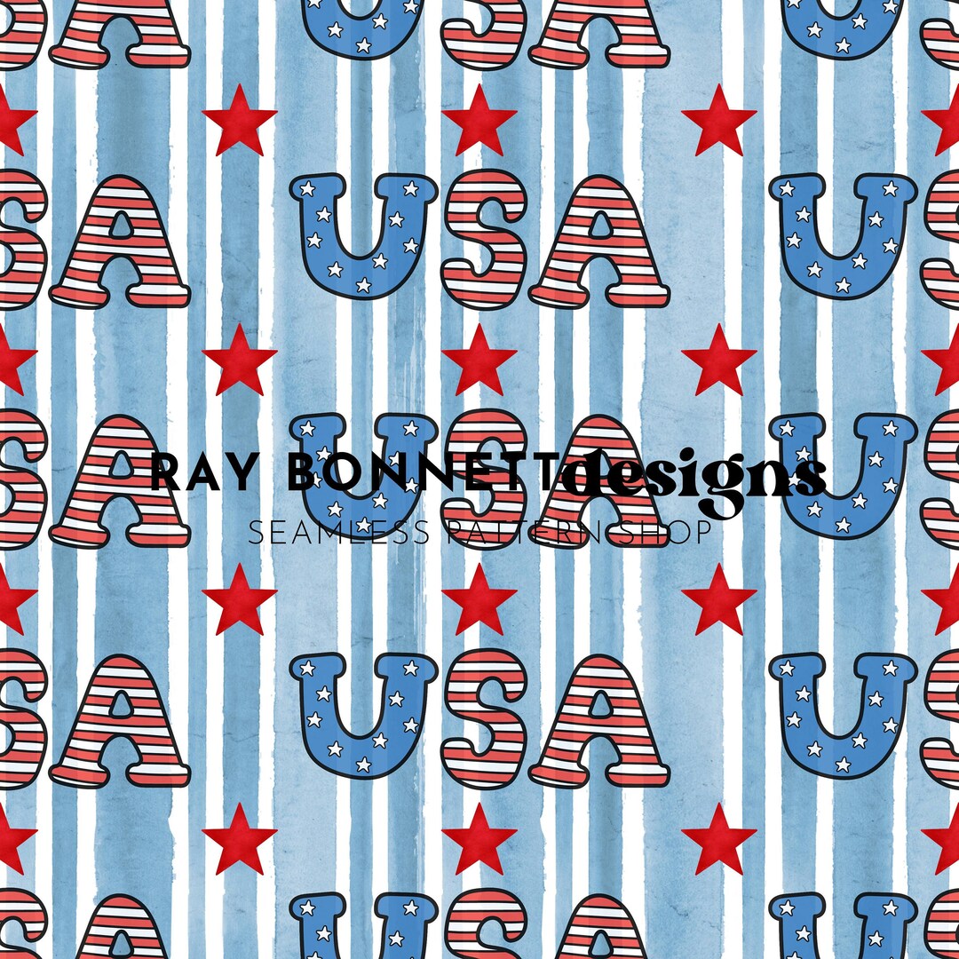 USA Seamless Pattern, Fourth of July Digital Paper, Patriotic Pattern ...