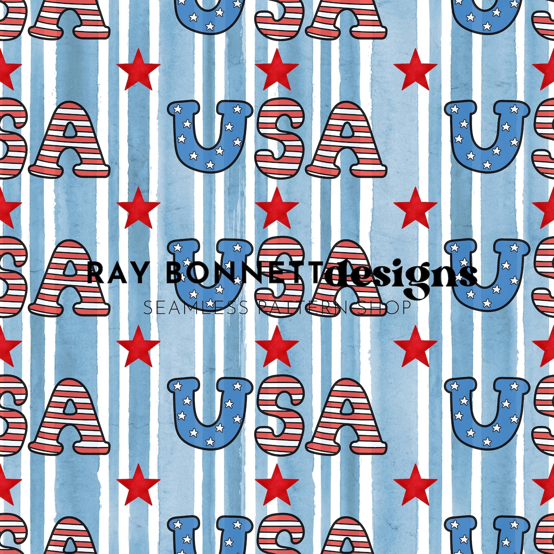 USA Seamless Pattern, Fourth of July Digital Paper, Patriotic Pattern ...