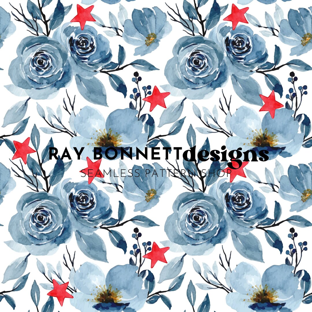 Red White and Blue Floral Pattern, Fourth of July Digital Paper ...