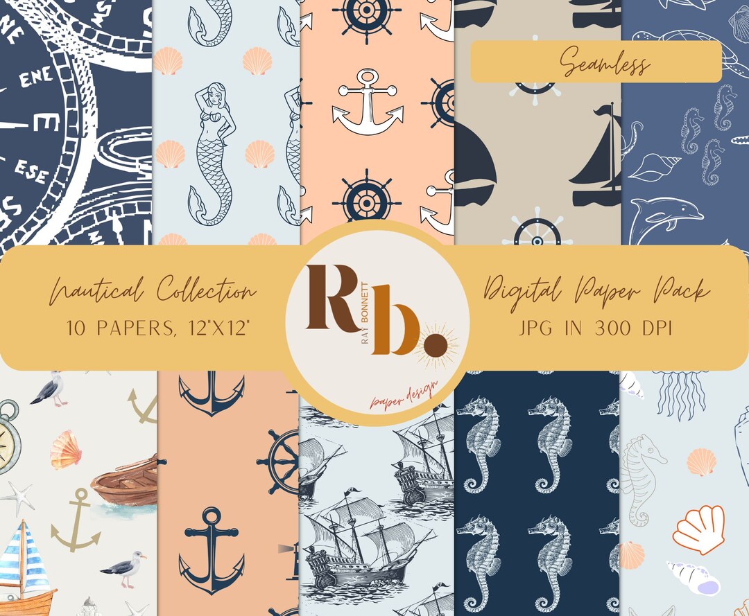 Nautical Seamless Digital Paper Mermaid Repeat Pattern Instant Download ...