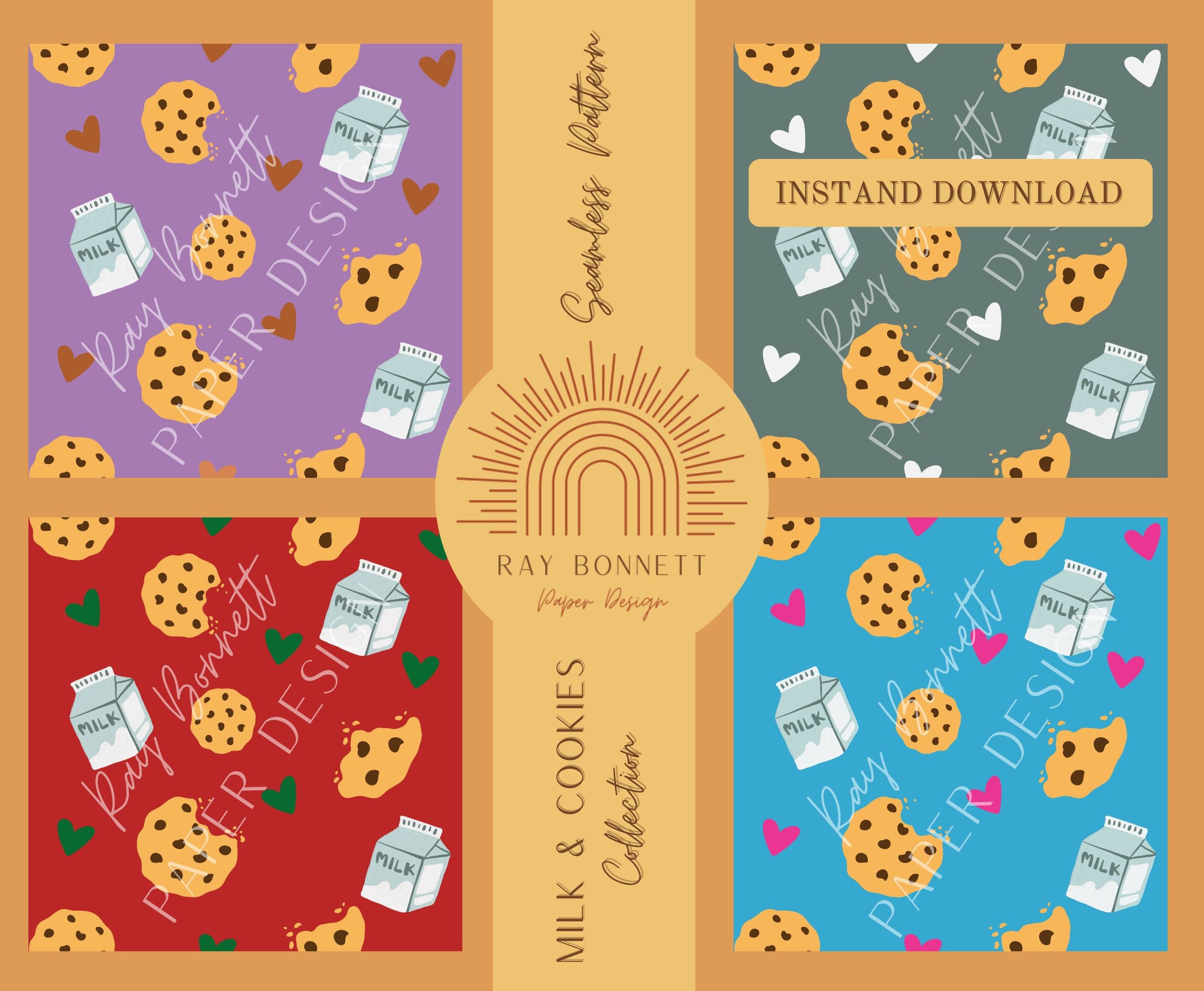 Milk and Cookies Seamless Pattern Digital Paper Instant Download - Etsy