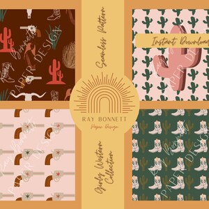 Girly Western Seamless Pattern Digital Paper Cowgirl Repeat Pattern ...