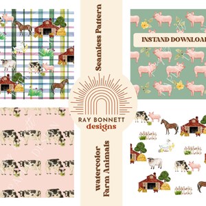 Watercolor Farm Animals, Farm Animals Seamless Pattern, Farm Animals ...