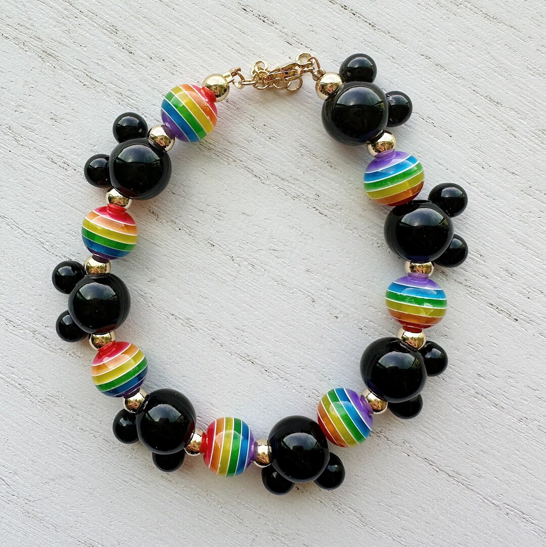 14k Gold Filled Pride Nite Pride Mouse Head Bracelet Beaded Rainbow - Etsy
