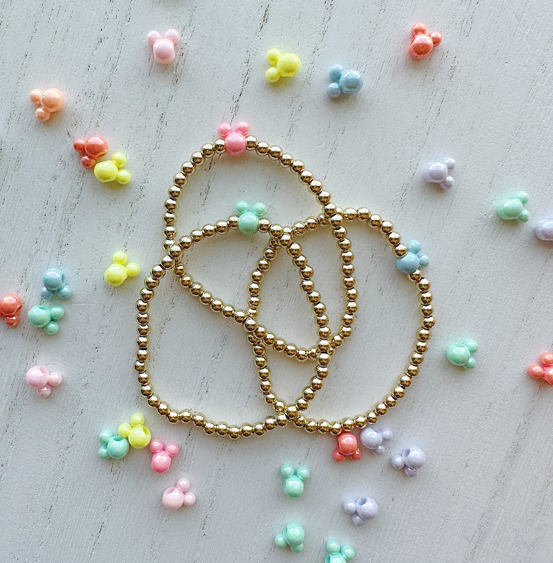 14k Gold | 4mm Gold Bead | Pastel | Rainbow | Pearl | Mouse Head ...