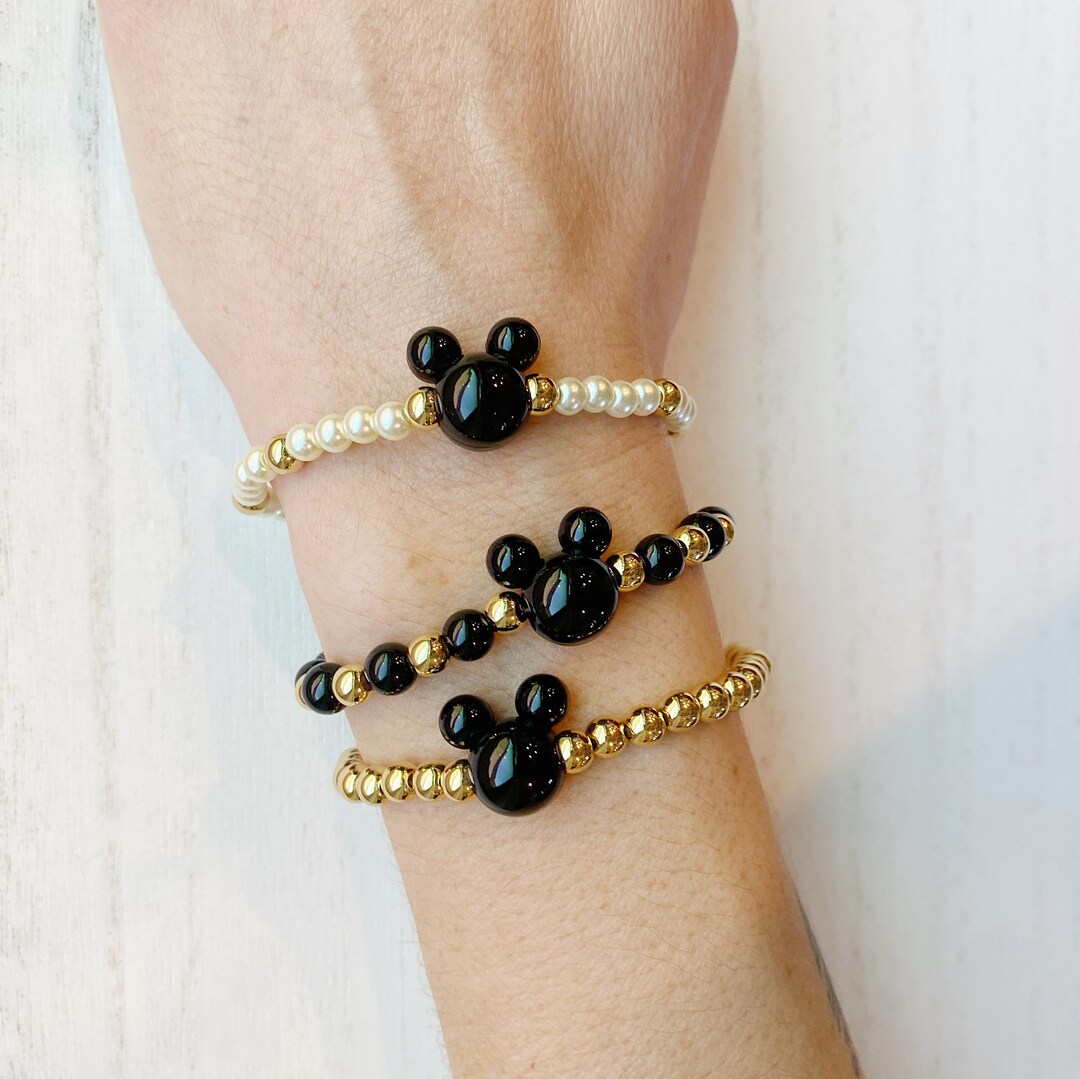 14k Gold Beaded Mouse Head Bracelet | Gemstone | Onyx | Faux Pearl - Etsy