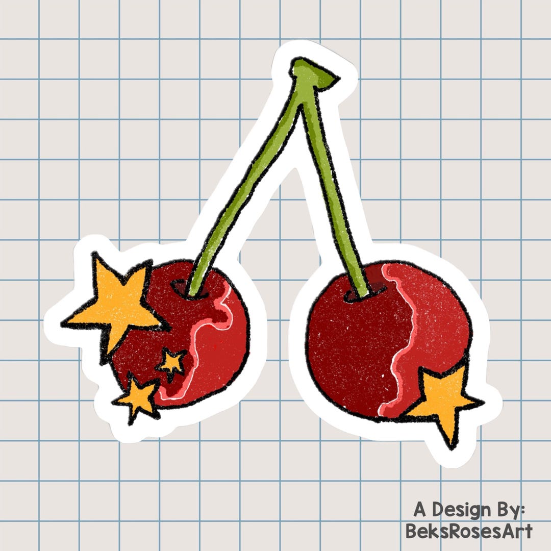 Cosmic Cherry Vinyl Sticker – Retro Fruit Sticker for Scrapbooking/junk ...