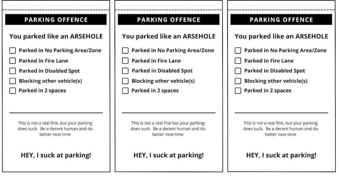 Printable Bad Parking Slips Fake Parking Fine - Etsy UK