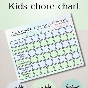 Kids Chore Chart, Editable Reward Chart, Printable Sticker Chart ...