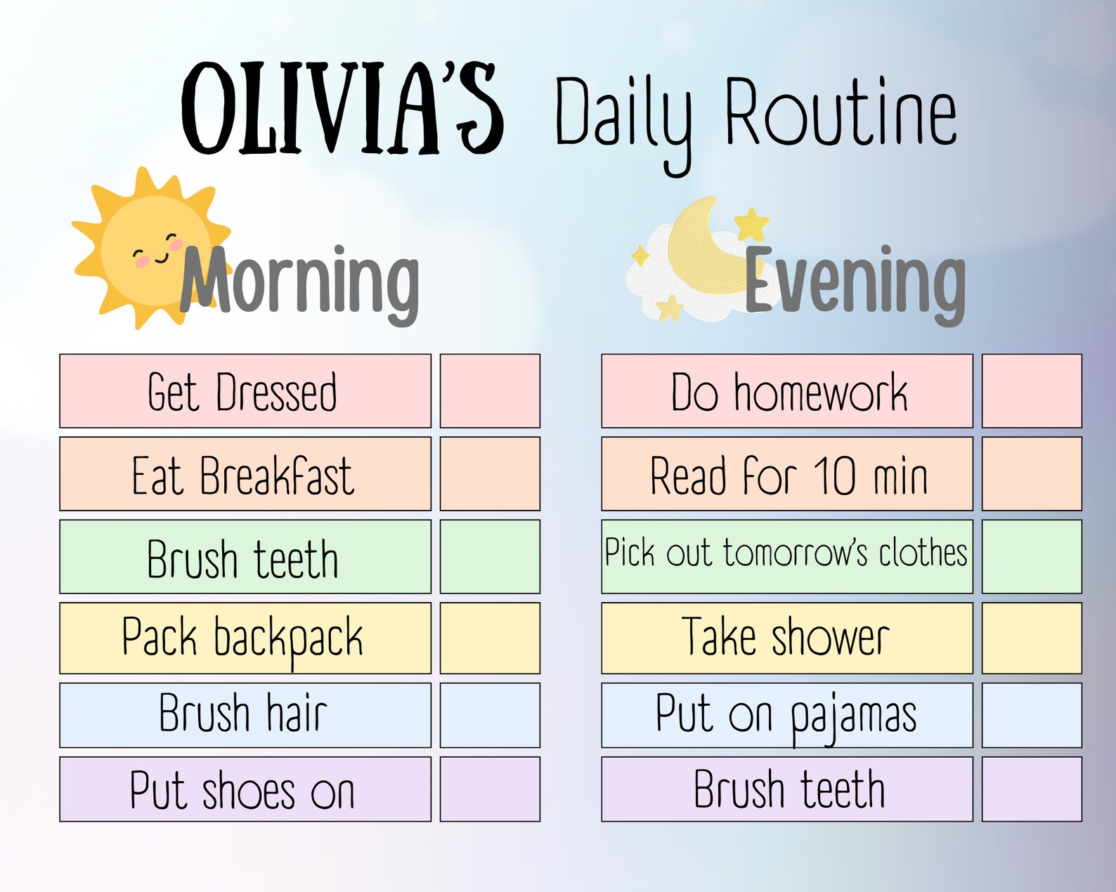 Kids Daily Routine Checklist, Editable Reward Chart, Printable Sticker ...