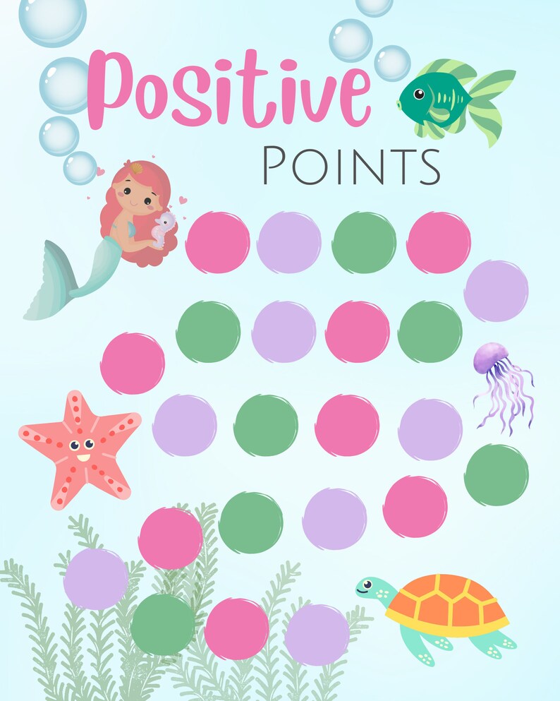 Kids Reward Chart, Mermaid Positive Points Reward Tracker, Printable ...