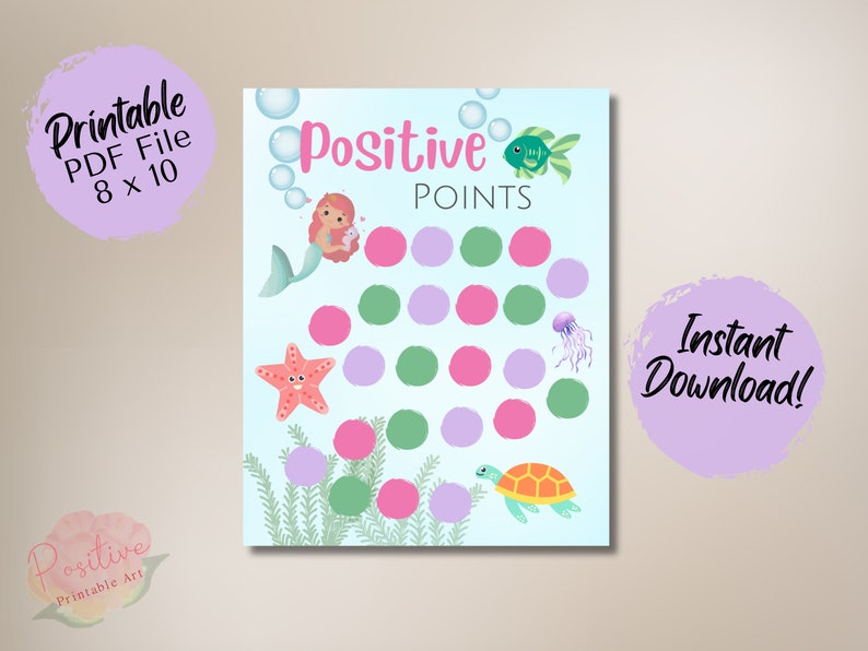 Kids Reward Chart Mermaid Positive Points Reward Tracker - Etsy