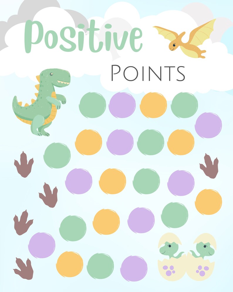 Kids Reward Chart, Dinosaur Positive Points Reward Tracker, Printable ...