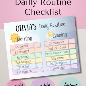 Kids Daily Routine Checklist, Editable Reward Chart, Printable Sticker ...