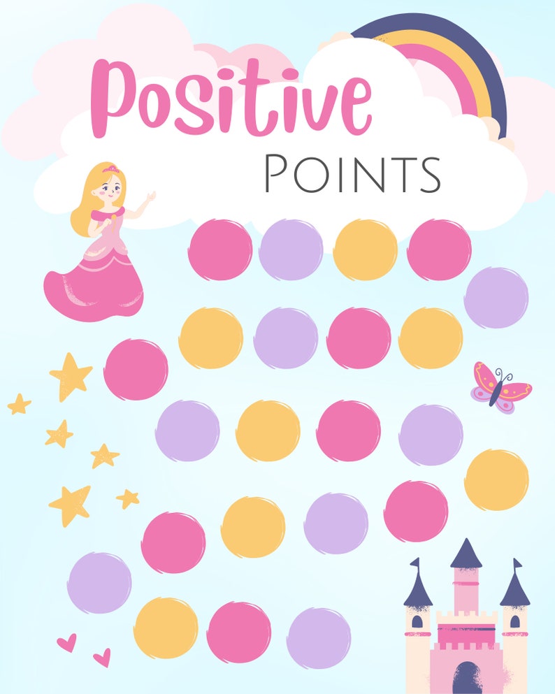 Kids Reward Chart, Princess Positive Points Reward Tracker, Printable Sticker Chart for Kids ...