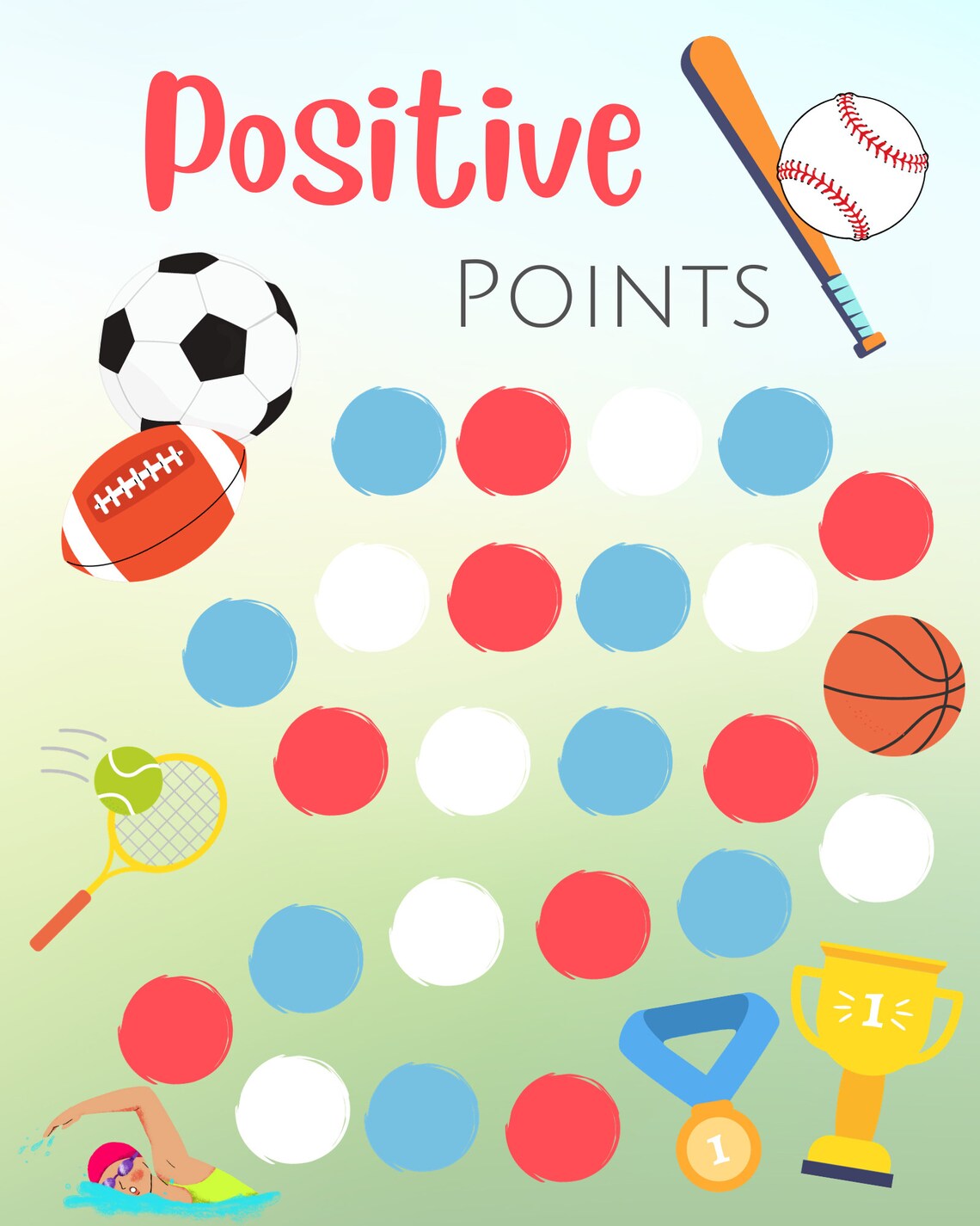 Kids Reward Chart, Sports Positive Points Reward Tracker, Printable ...