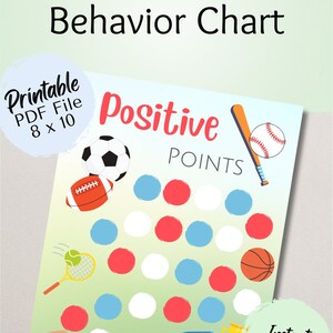 Kids Reward Chart, Sports Positive Points Reward Tracker, Printable ...
