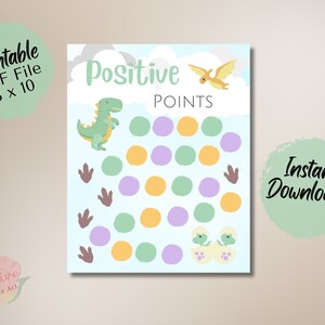 Kids Reward Chart, Dinosaur Positive Points Reward Tracker, Printable ...