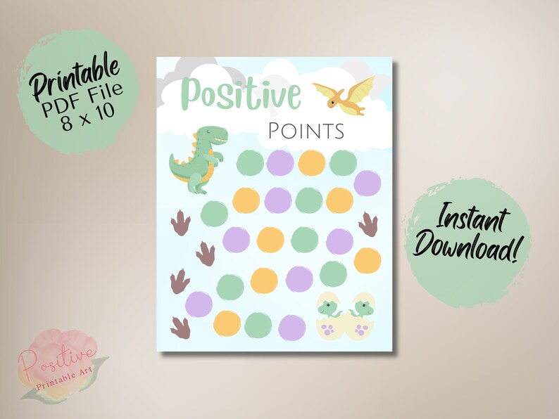 Kids Reward Chart, Dinosaur Positive Points Reward Tracker, Printable ...