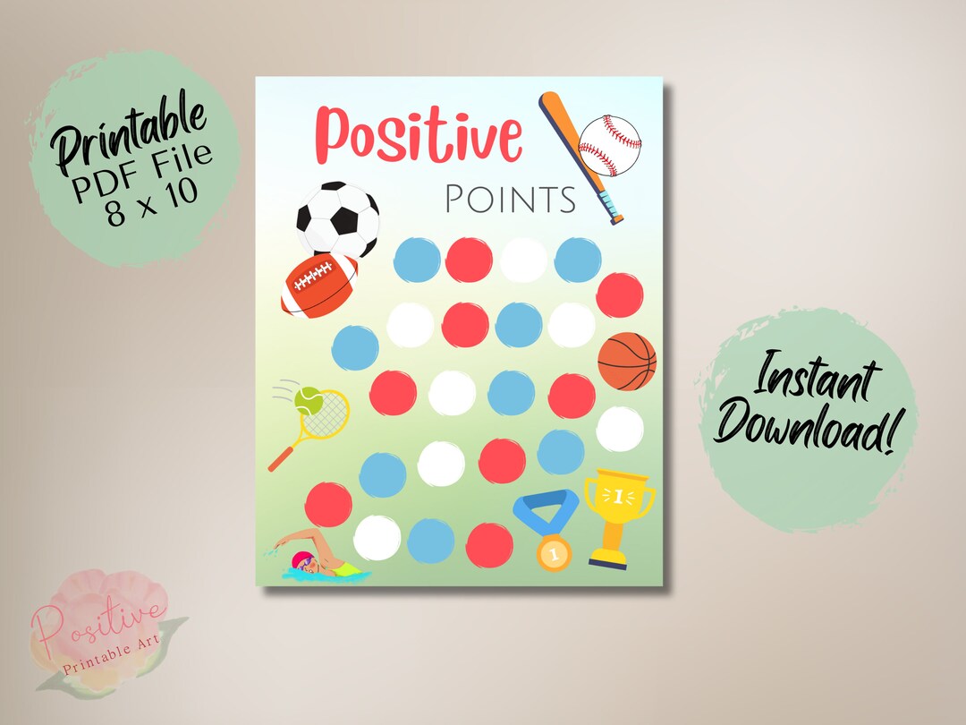 Kids Reward Chart, Sports Positive Points Reward Tracker, Printable ...