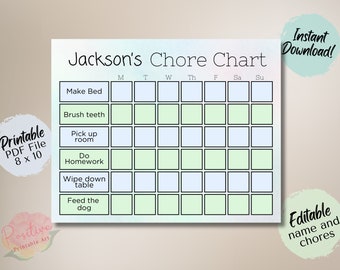 Kids Chore Chart, Editable Reward Chart, Printable Sticker Chart ...