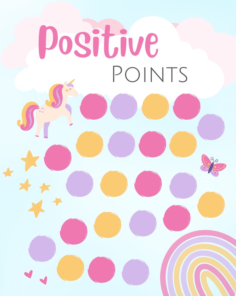 Kids Reward Chart, Unicorn Rainbow Positive Points Reward Tracker ...