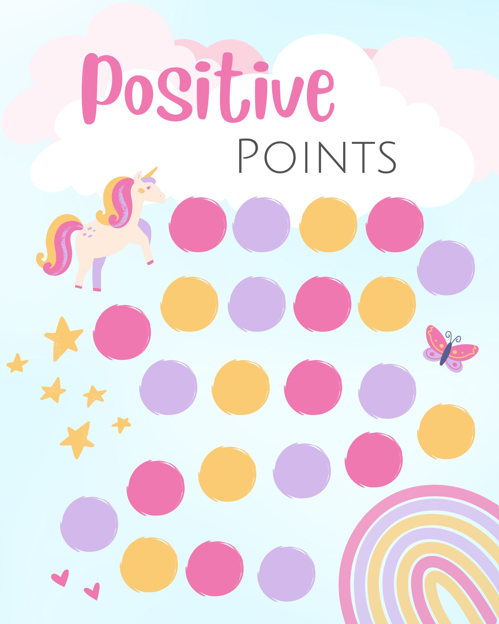 Kids Reward Chart, Unicorn Rainbow Positive Points Reward Tracker ...