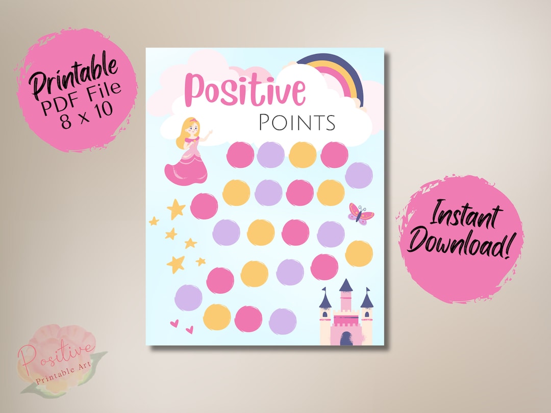 Kids Reward Chart, Princess Positive Points Reward Tracker, Printable ...