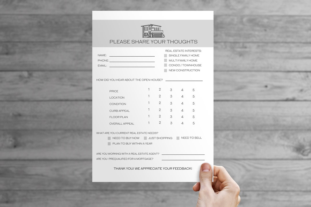 Open House Feedback Form Sheet | Realtor Open House |instant Download ...